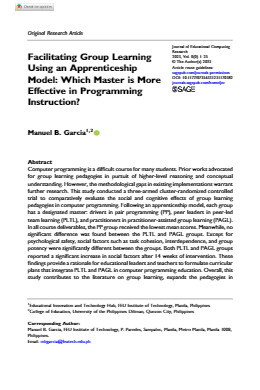 Facilitating Group Learning Using an Apprenticeship Model: Which Master is More Effective in ...